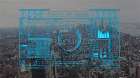 Animation Overlaying Futuristic Digital Interface On Cityscape