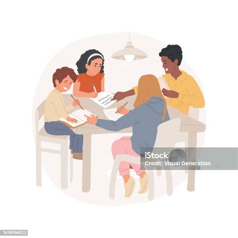 교차 연령 피어 튜터링 고립 된 만화 벡터 일러스트레이션 학습에 대한 스톡 벡터 아트 및 기타 이미지 학습 개인 지도 교사 공부 Istock