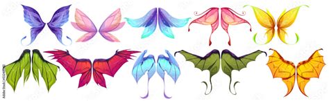 Wings Of Fairy Dragon Or Butterfly Isolated Set Myth And Fable