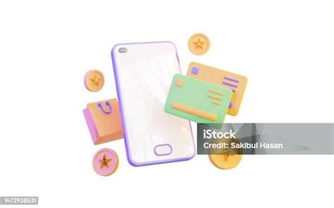 흰색 배경에 쇼핑백 신용 카드가 있는 모바일 아이콘 쇼핑 결제를 위한 3d 렌더링 개념 3차원 형태에 대한 스톡 사진 및 기타 이미지 3차원 형태 전화 형판 Istock