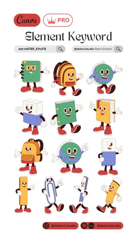 Element Keyword For School Supplies Retro Mascot Collection On Canva