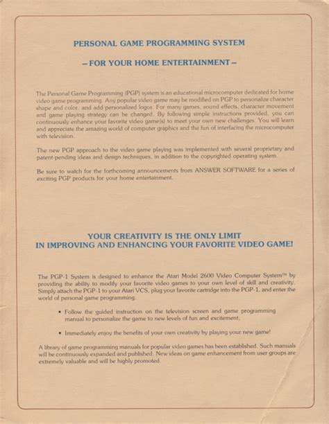 Atari 2600 Vcs Personal Game Programmer Pgp 1 Scans Dump Download Screenshots Ads Videos