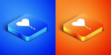 파란색과 주황색 배경에 리본 아이콘이 분리된 하트 형태의 등색 풍선 발렌타인 정사각형 버튼입니다 벡터 3차원 형태에 대한 스톡 벡터 아트 및 기타 이미지 Istock