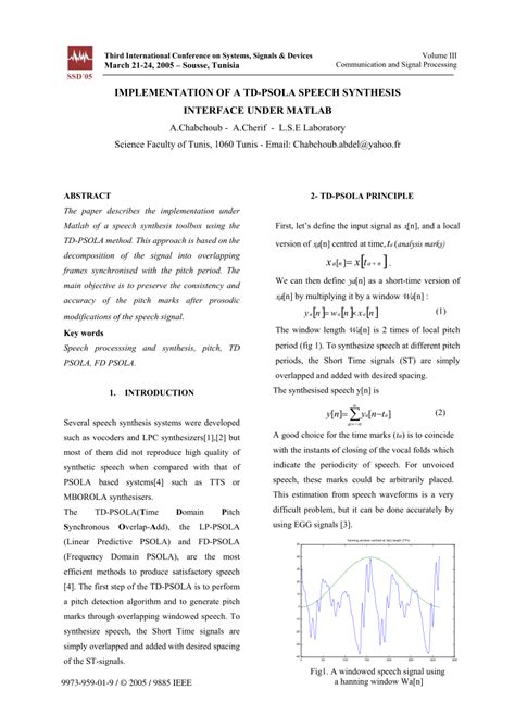 Pdf Implementation Of A Td Psola Speech Synthesis Interface Under Matlab