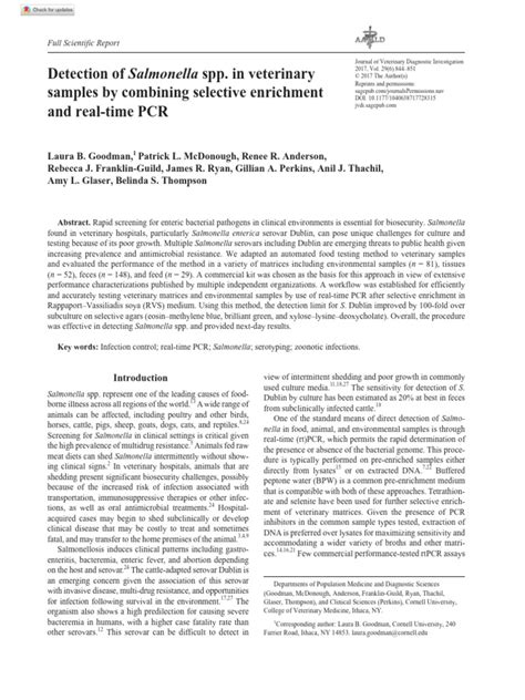 Goodman Et Al 2017 Detection Of Salmonella Spp In Veterinary Samples By