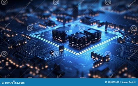 Digital Board Hardware Processor Blue Circuit Technology Computing Network Science Stock