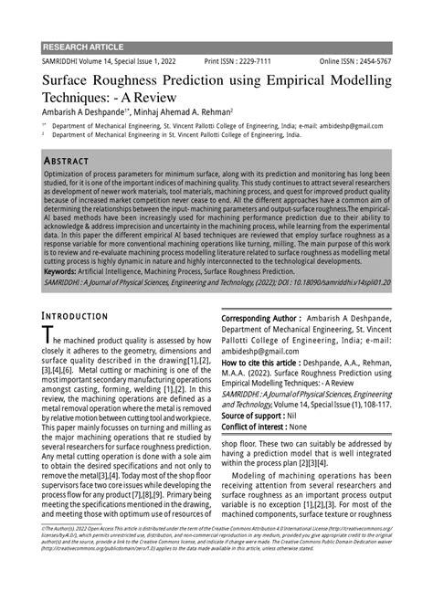 pdf surface roughness prediction using empirical modelling techniques