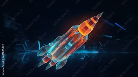 Abstract Rocket Launch And Graph Growing Up Low Poly Style Abstract Neon Frame Style