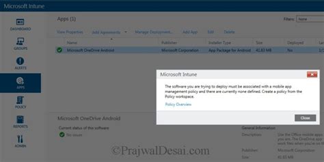 configure intune mobile application management policy
