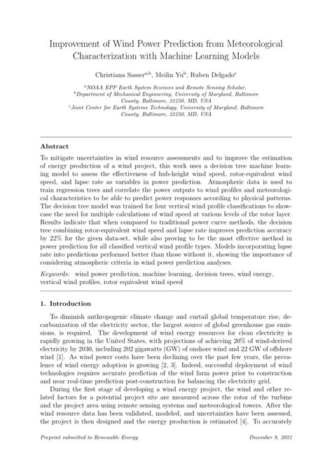 PDF Improvement Of Wind Power Prediction From Meteorological Characterization With Machine
