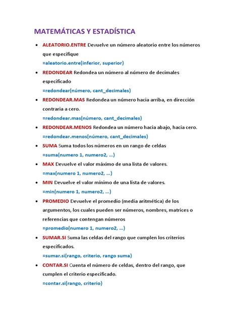 Funciones Basicas Excel Pdf Matriz Matemáticas Matemáticas