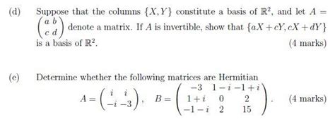 Solved D Suppose That The Columns Xy Constitute A Basis
