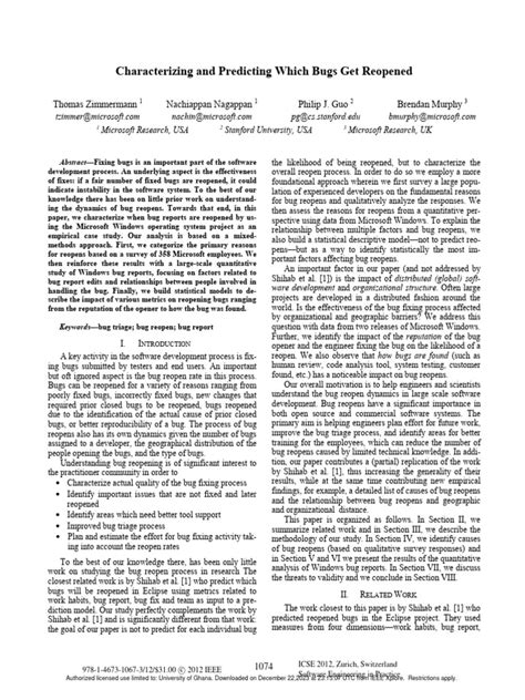 Characterizing And Predicting Which Bugs Get Reopened Pdf Software