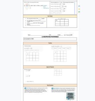 Multiplying Polynomials Distributive FOIL Box Method Notes TPT
