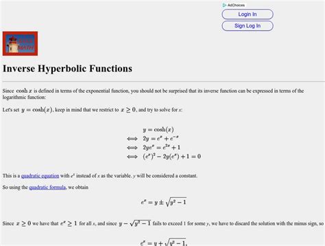 S O S Math Inverse Hyperbolic Functions Activity For 9th 10th Grade