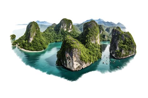 AI Generated Mountain Trees On Beautiful Sea Islands And Isolated Stones On PNG Background