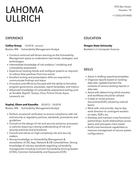 Vulnerability Management Analyst Resume Samples Velvet Jobs
