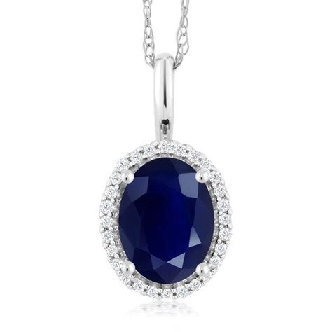 Gem Stone King Sapphire Diamonds Blue Oval Pendant Necklace For