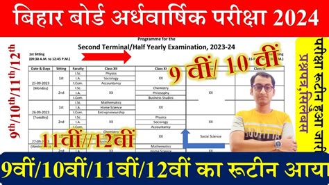 Bihar Board Class 9th 10th 11th 12th Half Yearly Exam Routine 2023 9