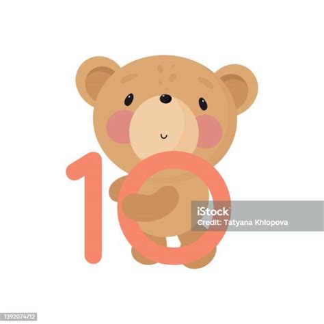 생일 파티 인사말 카드 파티 초대장 귀여운 곰과 숫자 열 개가있는 어린이 삽화 만화 스타일의 벡터 일러스트레이션 0명에 대한