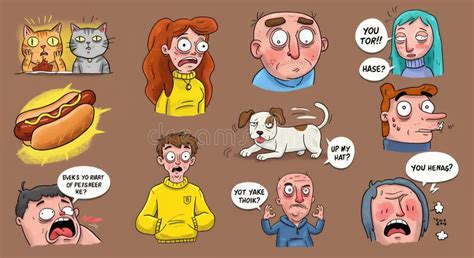 Funny Meme Style Illustrations With Exaggerated Expressions Stock