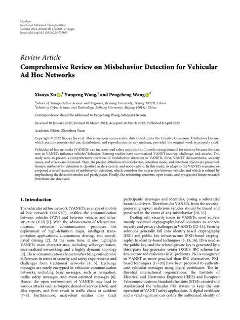Pdf Comprehensive Review On Misbehavior Detection For Vehicular Ad