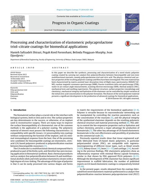 Solution 2014 712 Processing And Characterization Of Elastomeric Polycaprolactone Triol Citrate