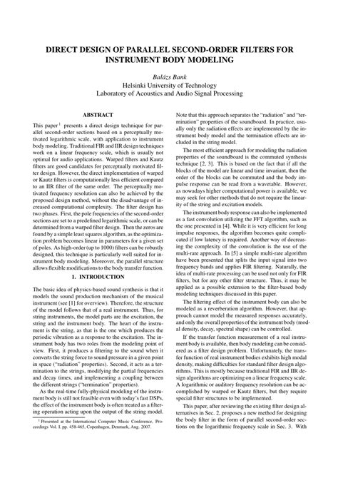 Pdf Direct Design Of Parallel Second Order Filters For Instrument