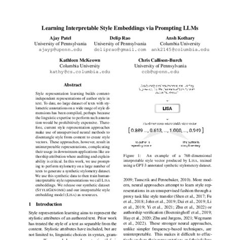 Learning Interpretable Style Embeddings Via Prompting Llms Acl Anthology