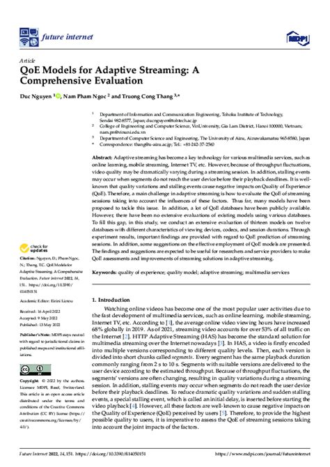 Pdf Qoe Models For Adaptive Streaming A Comprehensive Evaluation