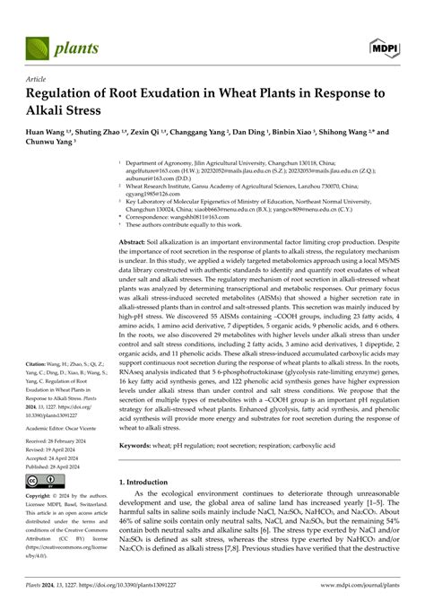 Pdf Regulation Of Root Exudation In Wheat Plants In Response To