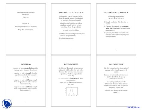 Sampling Distribution Of Mean Introduction To Statistics In Psychology Lecture Slides Docsity