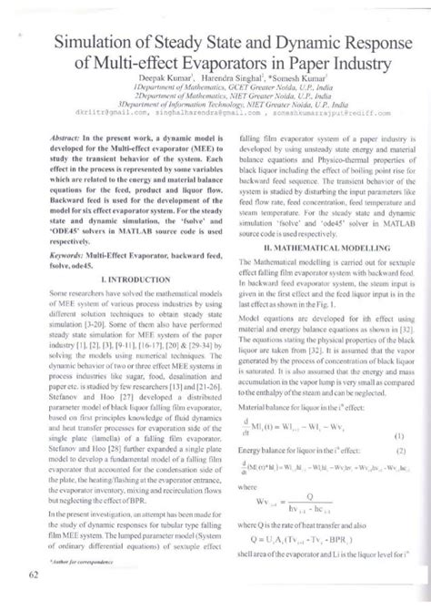 simulation of steady state and dynamic response of multi effect