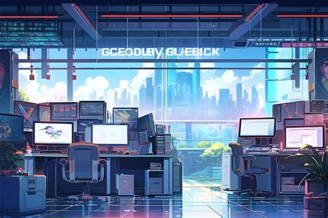Premium Ai Image Office Interior With Computers Monitors And Equipment
