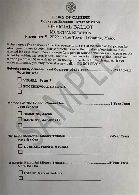 Sample Ballot Castine Maine
