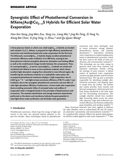 Synergistic Effect Of Photothermal Conversion In Mxeneaucu2−xs