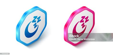 흰색 배경에 격리 된 등분 문과 별 아이콘 흐린 밤 표지판 수면은 상징을 꿈 만월 야간 또는 취침 시간 표지판 육각 버튼 벡터 3차원 형태에 대한 스톡 벡터 아트 및 기타