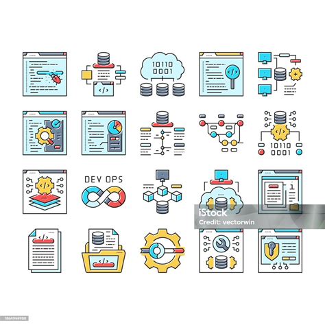 Software Engineer Computer Code Icons Set Vector Stock Illustration