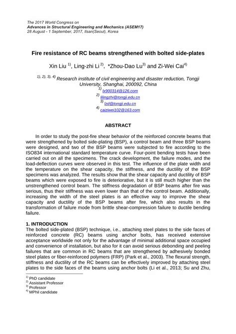 PDF Fire Resistance Of RC Beams Strengthened With Bolted Total Of Four RC Beams With