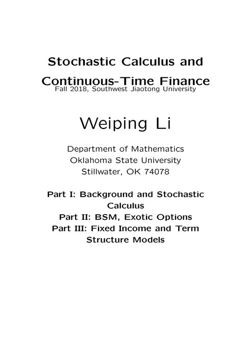 Lecture 1 Stochastic Calculus Stochastic Calculus And Continuous Time Finance Fall 2018