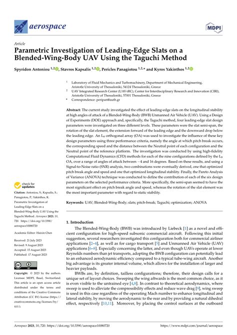Pdf Parametric Investigation Of Leading Edge Slats On A Blended Wing Body Uav Using The