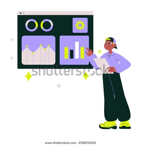 Male Data Analyst Dashboard Display Flat Stock Vector Royalty Free