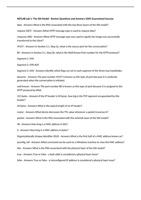 Netlab Lab 1 The Osi Model Review Questions And Answers 100