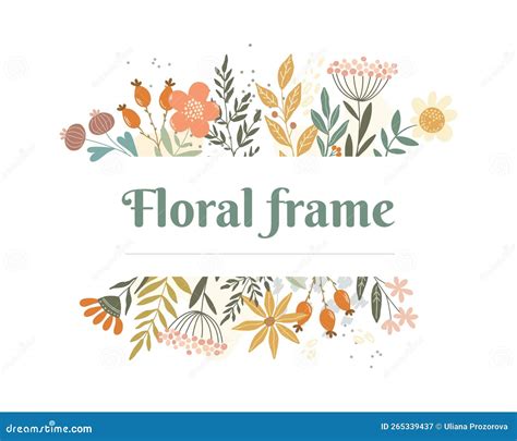 Floral Vector Frame With Wildflowers Leaves And Berries Stock Vector Illustration Of Green