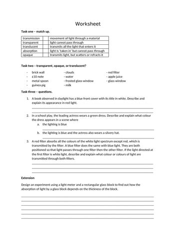 Aqa Gcse Physics 9 1 P14 Light P14 3 Light And Colour Full Lesson Teaching Resources