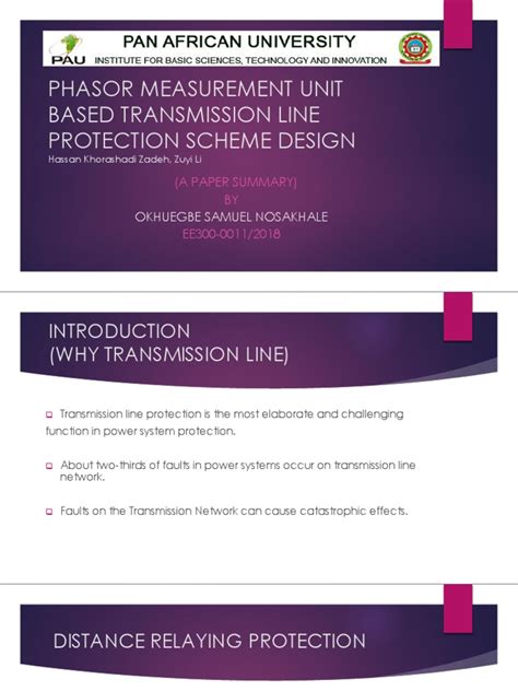 Presentation On Pmu Based Transmission Line Protection Scheme A Paper