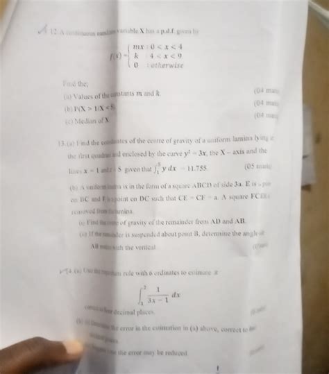 A Continuous Random Variable X Has A Pdf Given By Fx Begin Cases