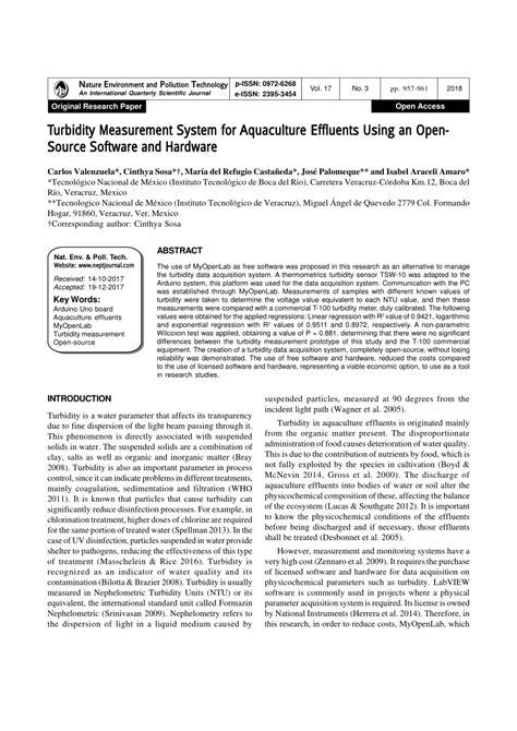 Pdf Turbidity Measurement System For Aquaculture Effluents Using An Open Source Software And