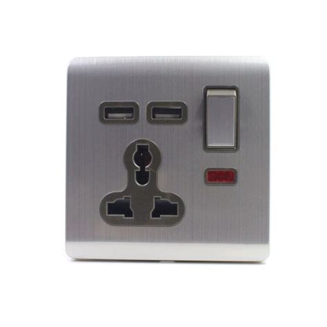 Wall Socket 13a With Switch Double Usb Wall Socket Stainless Steel Wire Uk Us Eur Universal