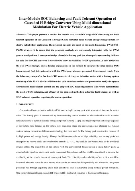 Pdf Inter Module State Of Charge Balancing And Fault Tolerant Operation Of Cascaded H Bridge